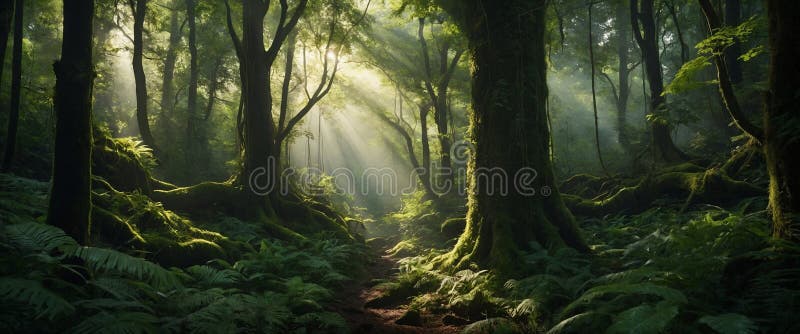AI Generated Illustration of a Hyper-realistic Forest Scene with Lush ...