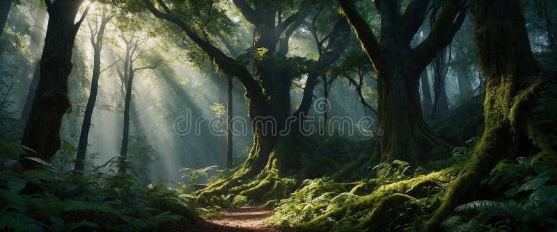 AI Generated Illustration of a Hyper-realistic Forest Scene with Lush ...