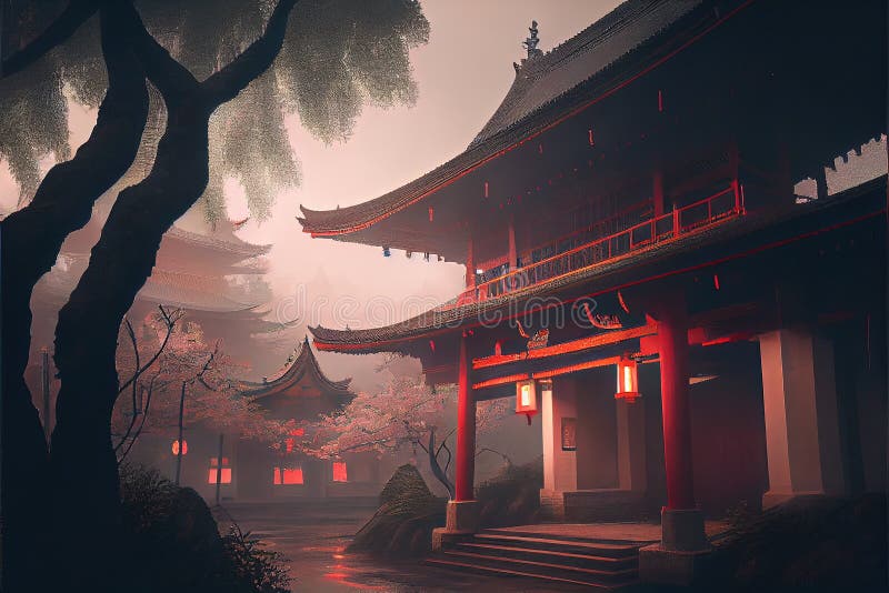 AI Generated Illustration of Hyper-realistic Japanese Houses and Lit ...