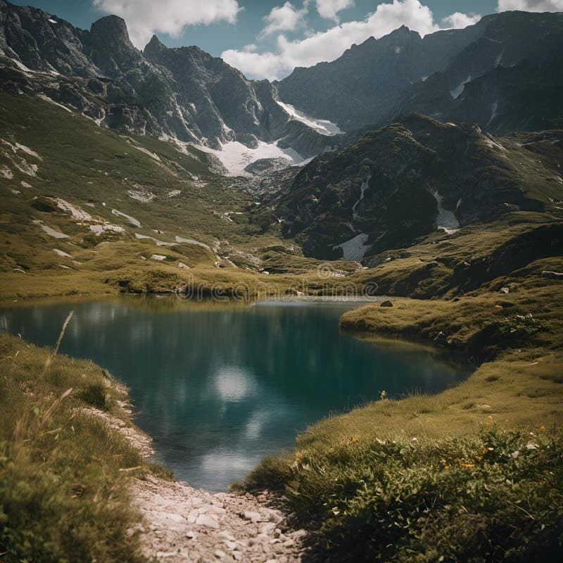 AI-generated Illustration of an Idyllic Landscape Featuring a Lake ...