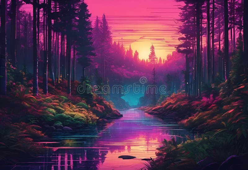 An Empty River at Sunset with Trees in the Background and Mountains in ...