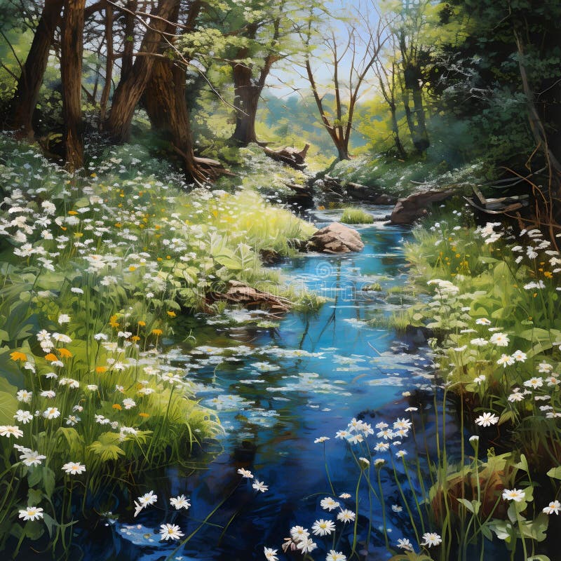 AI Generated Illustration of an Idyllic Stream Running through a ...