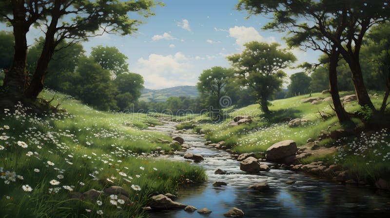 AI Generated Illustration of an Idyllic Stream Running through a ...