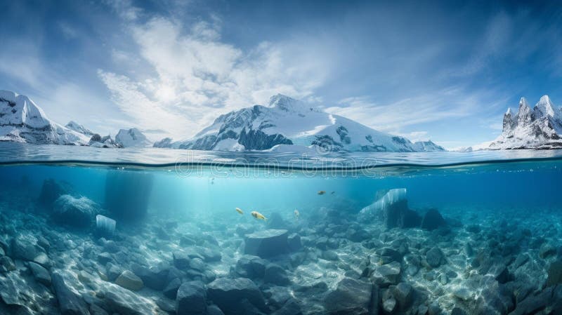 An Underwater Scene in the Middle of the Ocean with Snow Covered ...