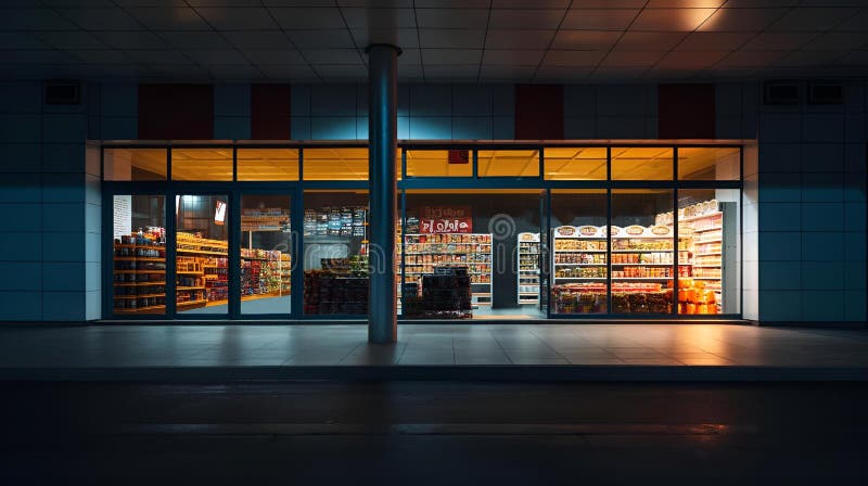 An Empty Store in the Night is Lit Up by the Headlights Stock ...