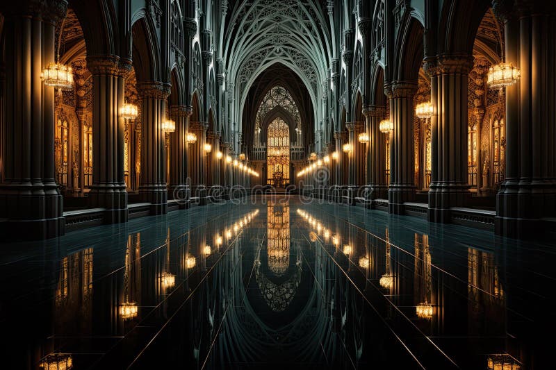 The Lights are Shining from within the Gothic Architecture in a ...