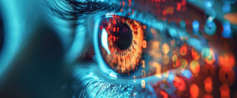 AI-generated Illustration of an Illuminated Human Eye with Binary ...