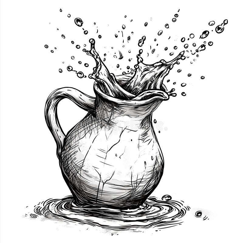 A Drawing of a Pitcher Splashing Water into a Puddle Stock Image ...