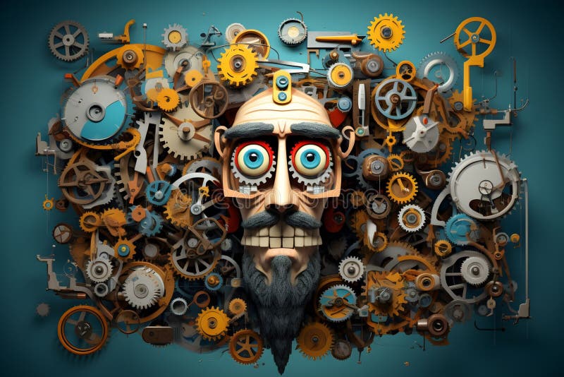 AI Generated Illustration of an Illustration of a Robotic Figure with a ... AI Generated Illustration of an Illustration of a Robotic Figure with a ...