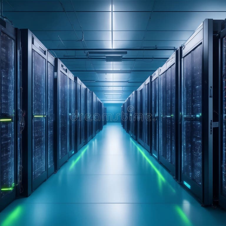 Empty Server Room in an Office with Rows of Large Computer Servers ...