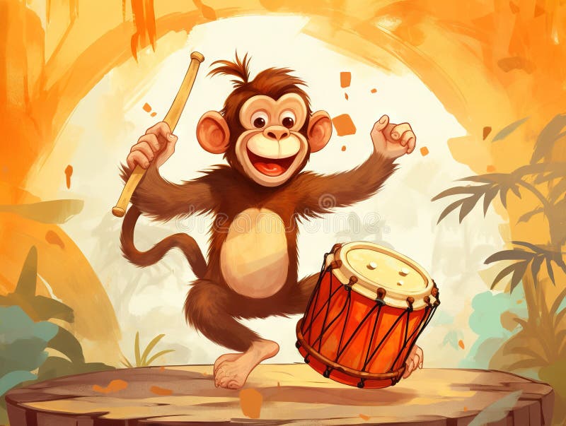 Monkey with drum stock illustration. Illustration of tropical - 294979044
