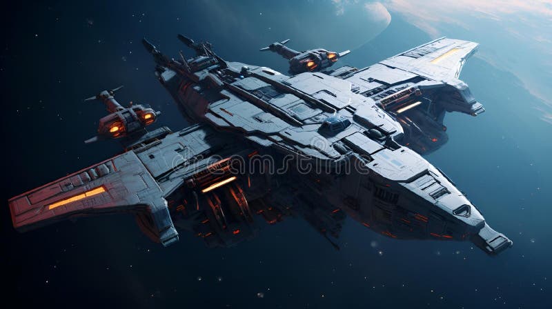 A Spaceship Floating in the Dark Night Sky Against a Backdrop of the ...