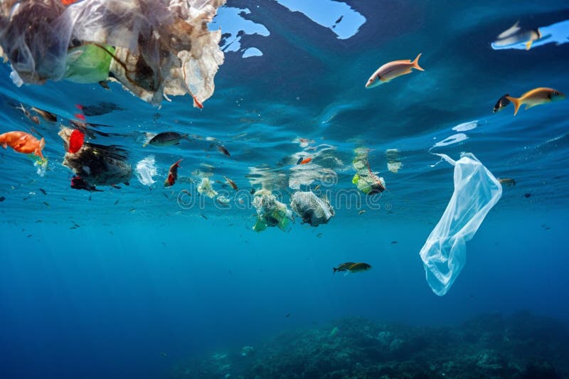 Plastic Trash Bags are Floating in the Ocean, with Fish on the Side ...