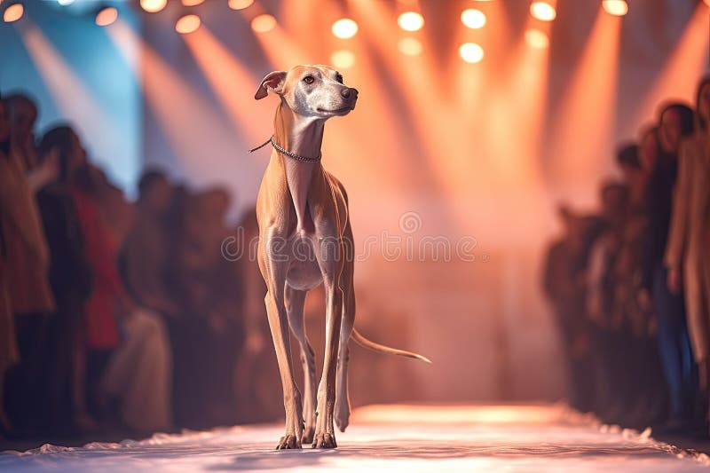 An Image of a Dog Standing on the Catwalk in Front of a Crowd Stock ...