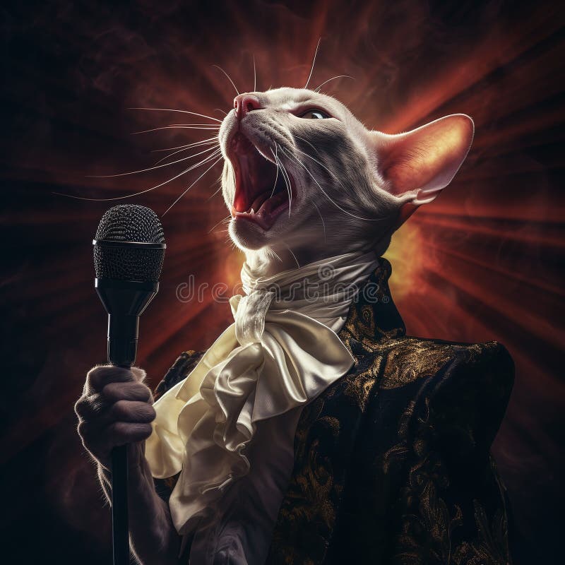 A Cat that is Holding a Microphone in His Right Hand Stock Illustration ...