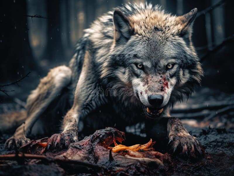 Wolf with a prey stock illustration. Illustration of wolves - 294977110