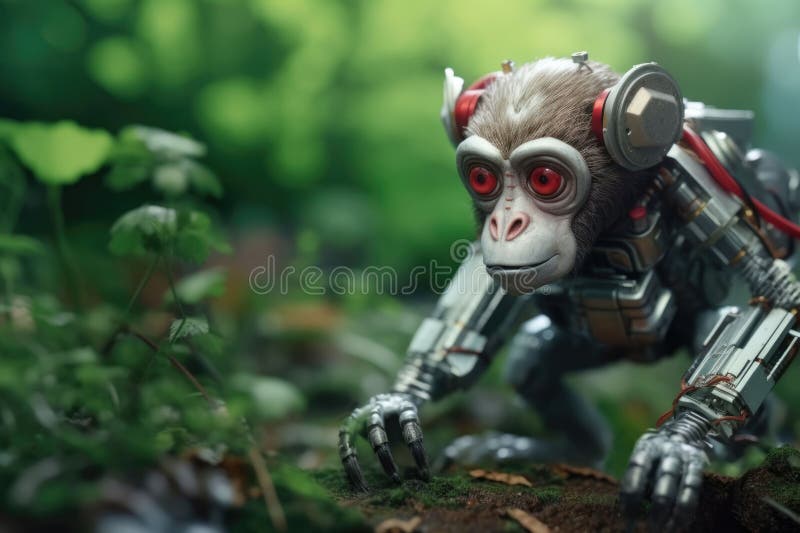AI Generated Illustration of an Imaginative Robotic Monkey among ...