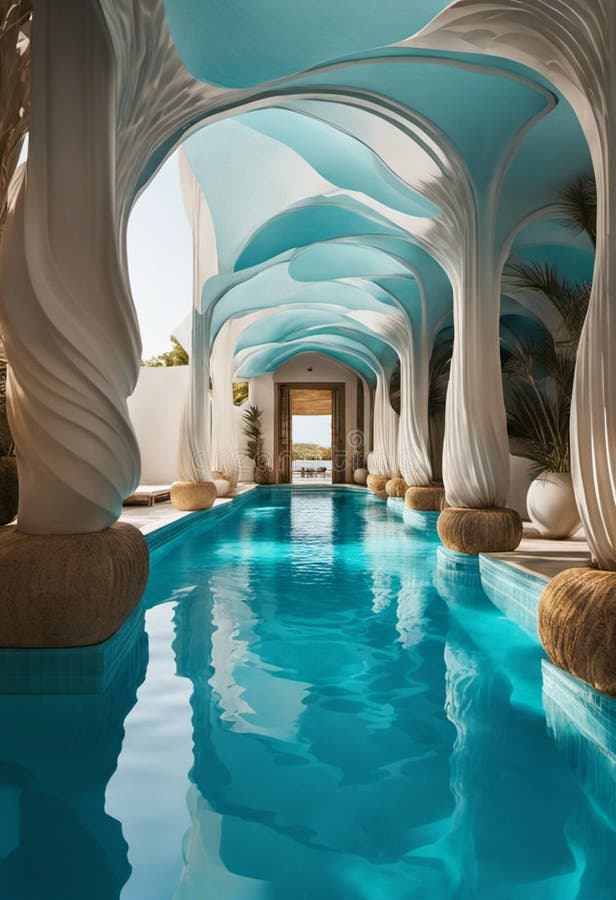AI Generated Illustration of an Indoor Pool Area with Pillars and ...