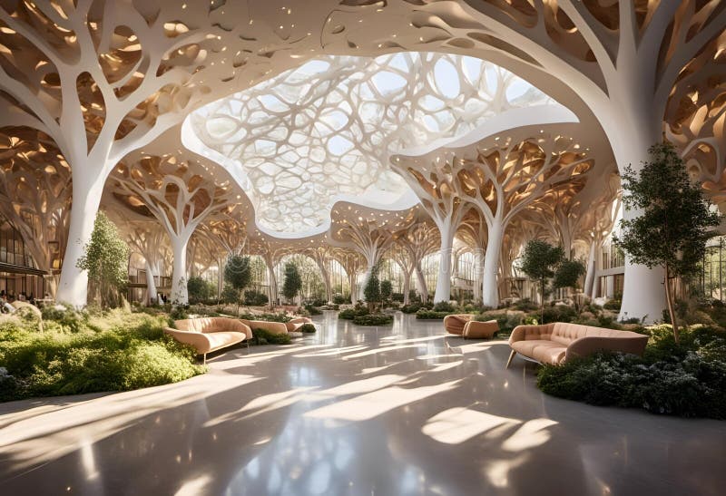 AI Generated Illustration of an Indoor Space Adorned with Towering ...