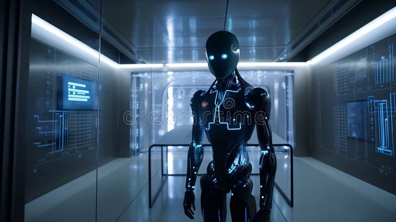 AI Generated Illustration of an Industrial Robot in an Empty Room Stock ...