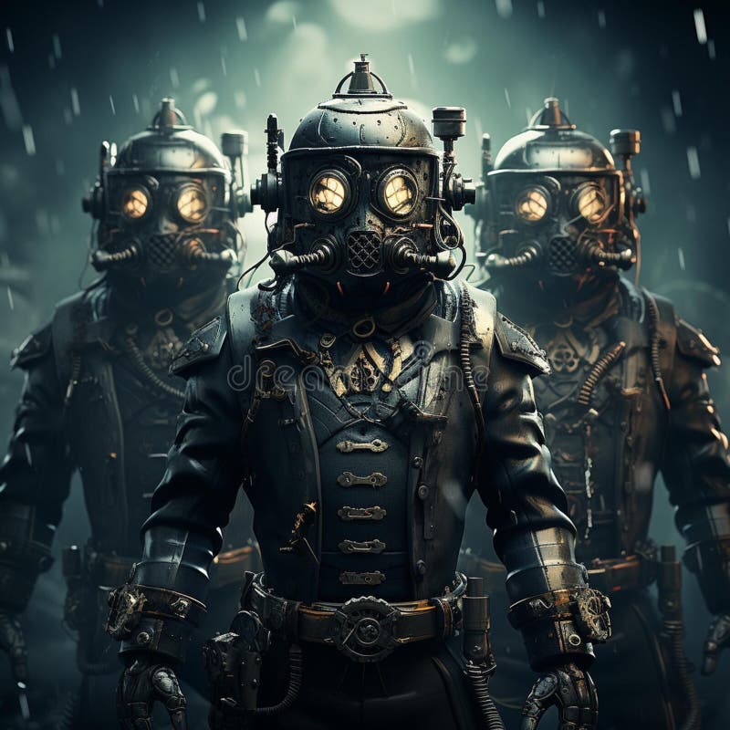 AI Generated Illustration of Industrial Robots Wearing Protective Steam ...