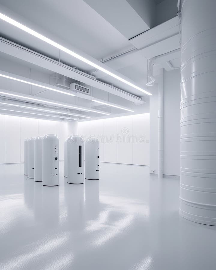 AI Generated Illustration of an Industrial-style Room Featuring Large ...