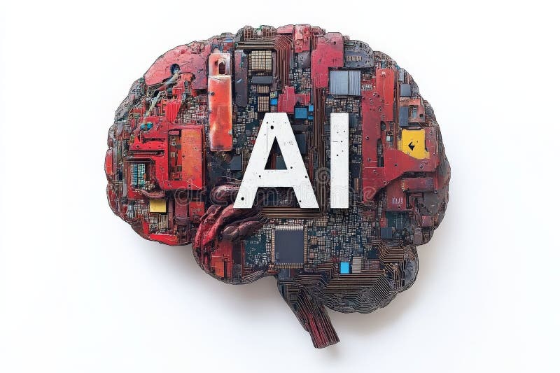 Industrial Themed Brain Illustration Embedded Mechanical AI Systems ...