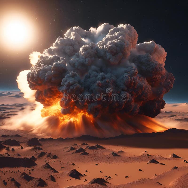 AI Generated Illustration of an Intense Explosion in the Arid Desert ...