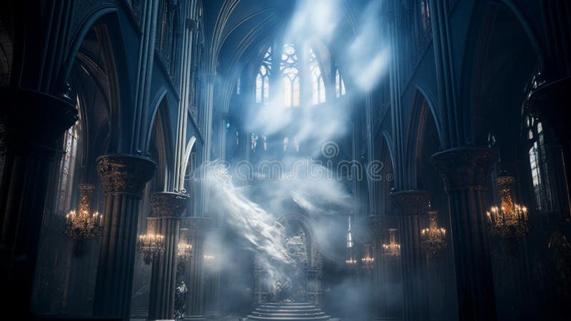 AI Generated Illustration of the Interior of a Dark Gothic Church with ...