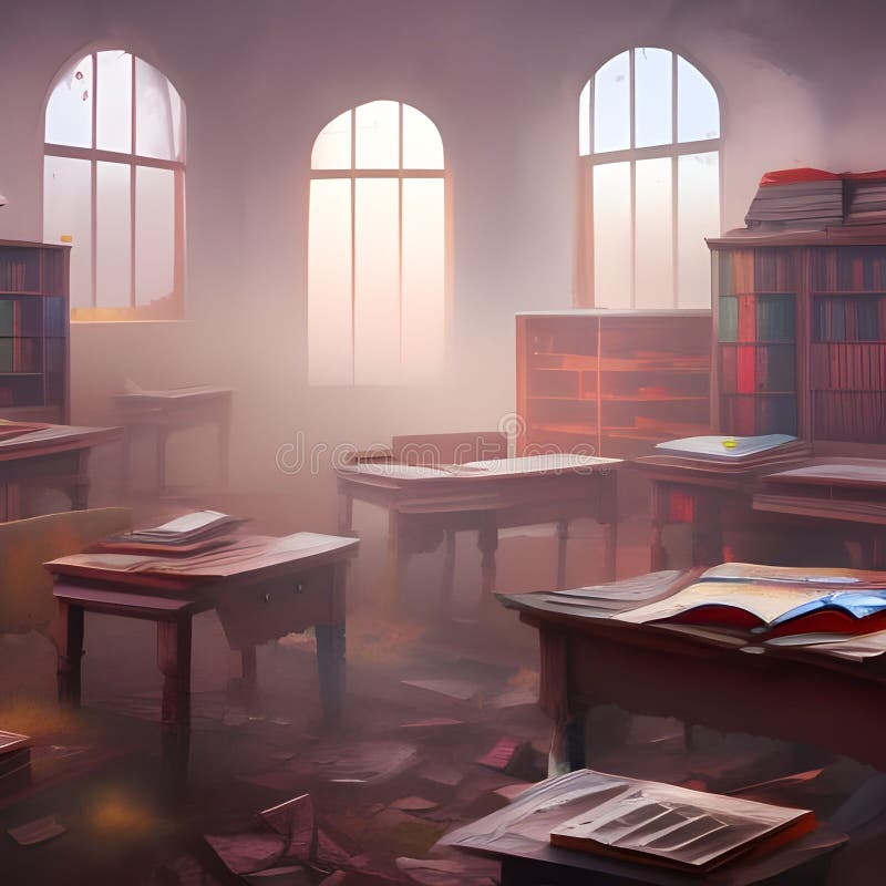 AI Generated Illustration of Interior of Library with Books Stock ...