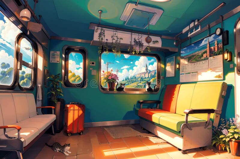 AI Generated Illustration of an Interior View of a Passenger Train with ...