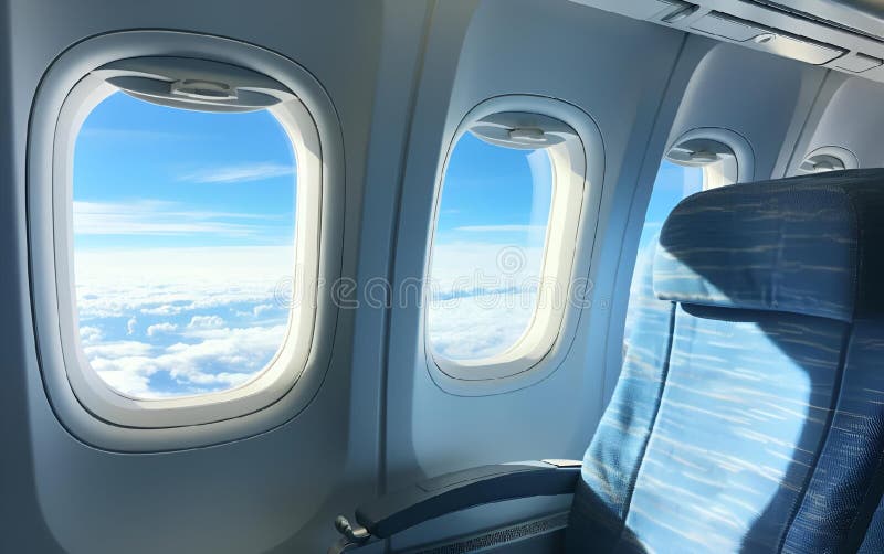 AI-generated Illustration of an Interior View of a Plane with the Sky ...