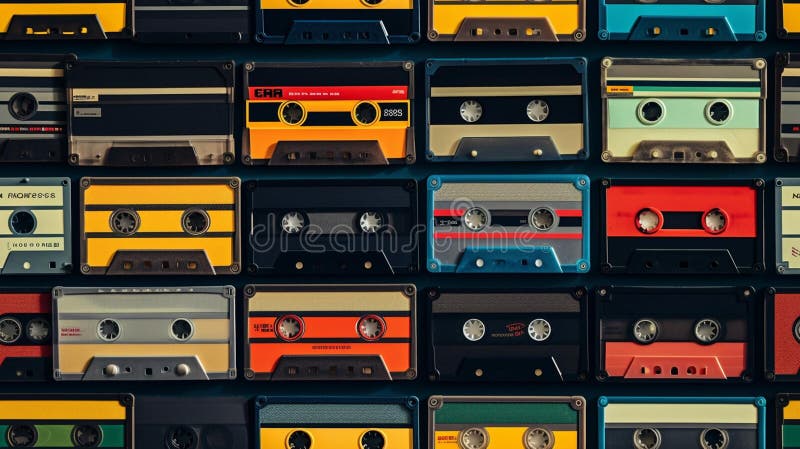 A Wall Full of Different Colored Cassettes in Many Patterns Stock ...