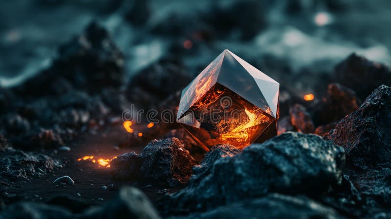 Iron Sphere with Lava Inside Cracking Against Rocks. Stock Photo ...