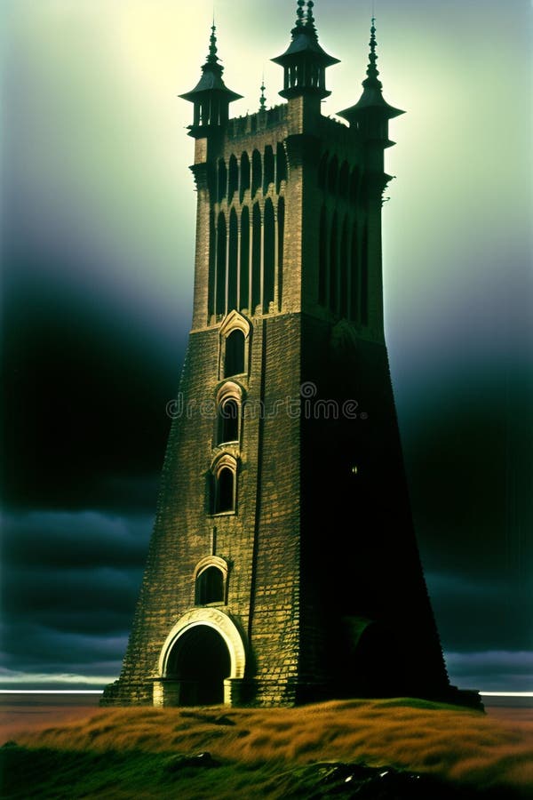AI Generated Illustration of an Isolated Gothic Tower in a Field Under ...