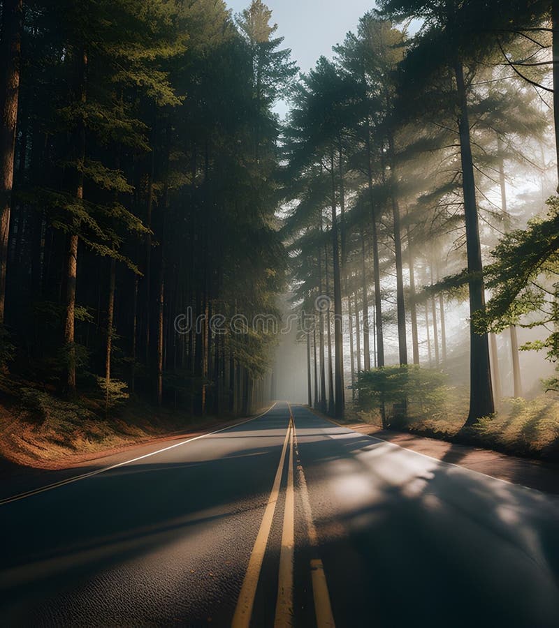 AI Generated Illustration of an Isolated Rural Road Extending through a ...