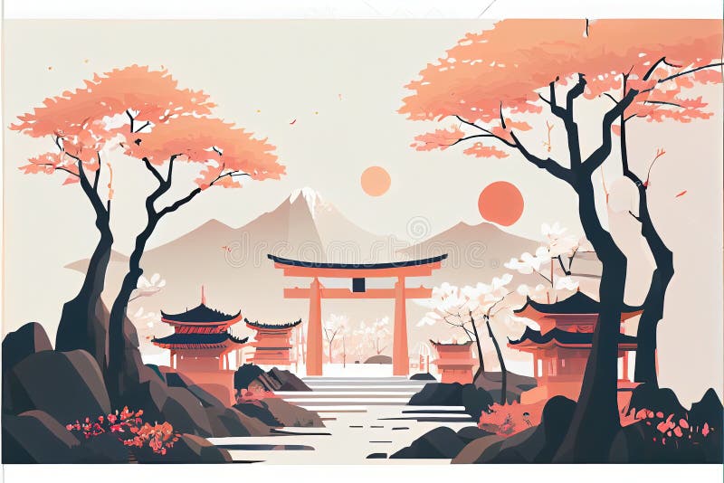 AI Generated Illustration of a Japanese Shrine in a Dreamy Autumn ... AI Generated Illustration of a Japanese Shrine in a Dreamy Autumn ...