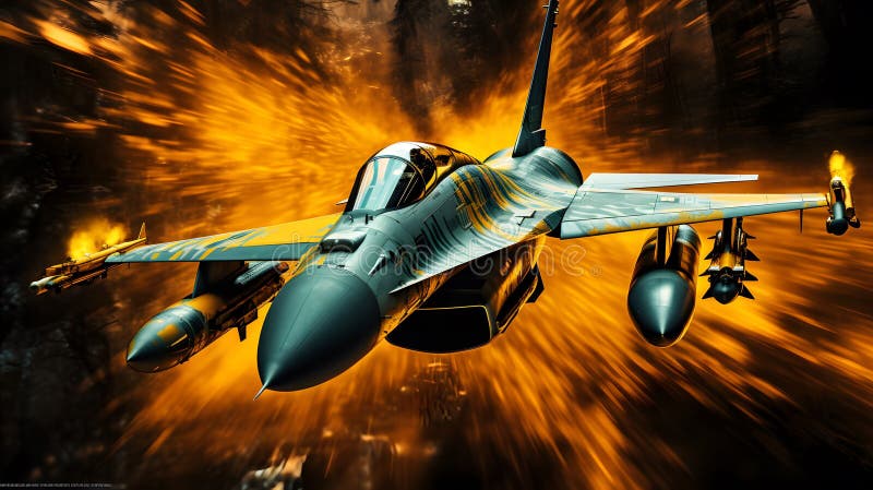 AI Generated Illustration of a Jet Fighter Soaring through Fire Stock ...