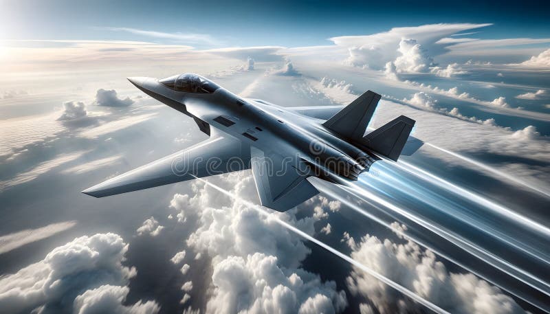 AI Generated Illustration of a Jet Soaring Above Clouds in the Sky ...