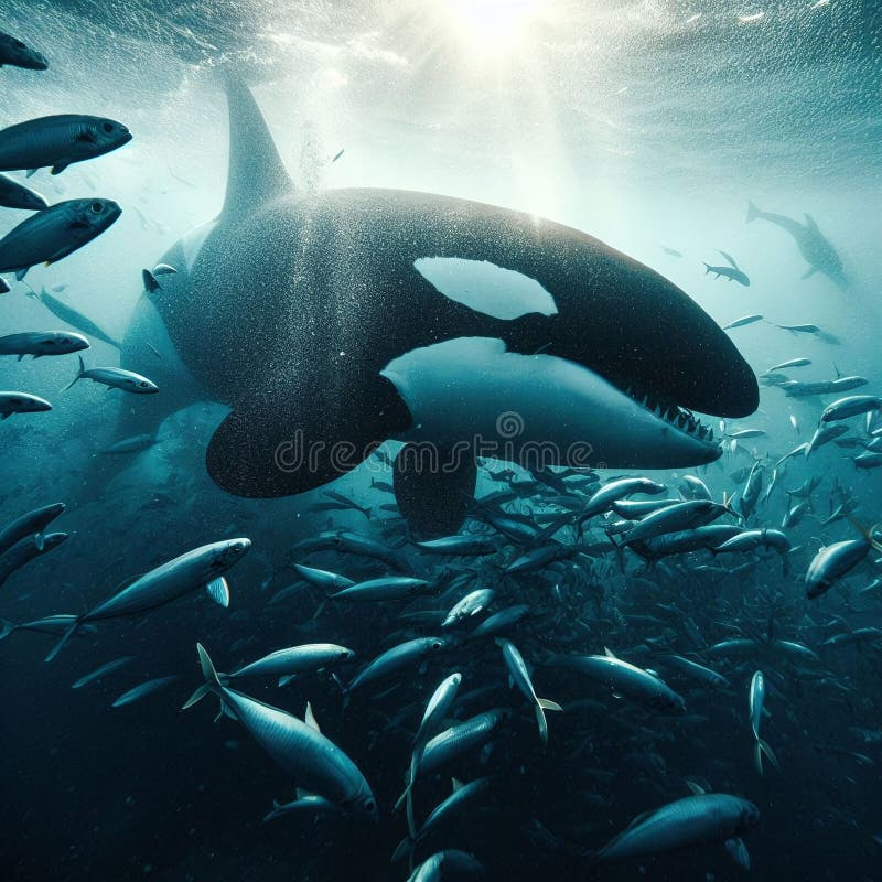 Giant Killer Whale in the Deep Blue Sea, AI Generated Illustration ...