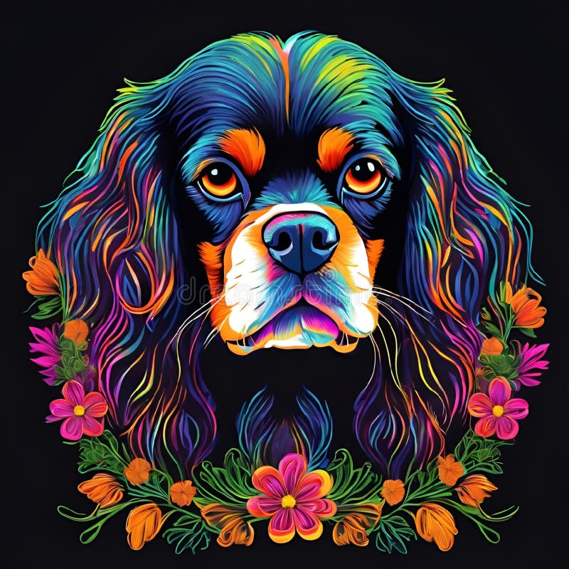AI Generated Illustration of King Charles Spaniel in Floral Patterns ...
