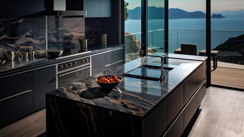 AI Generated Illustration of a Kitchen with Stunning Views of the Ocean ...