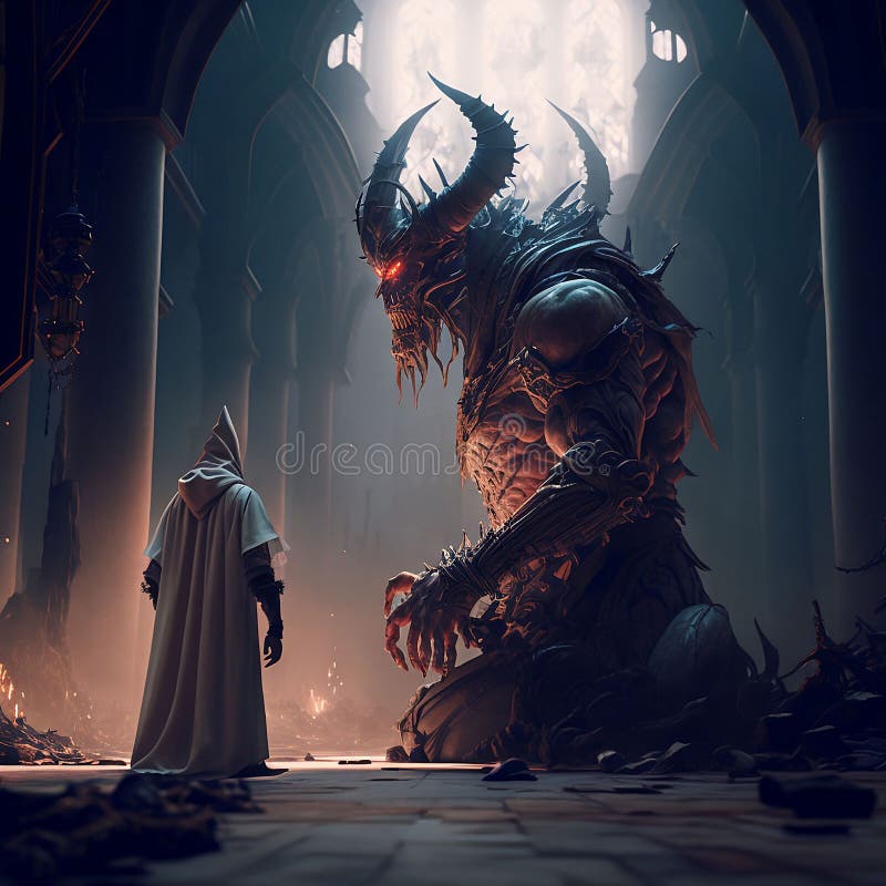 AI Generated Illustration of a Knight in Front of a Monster in a ...