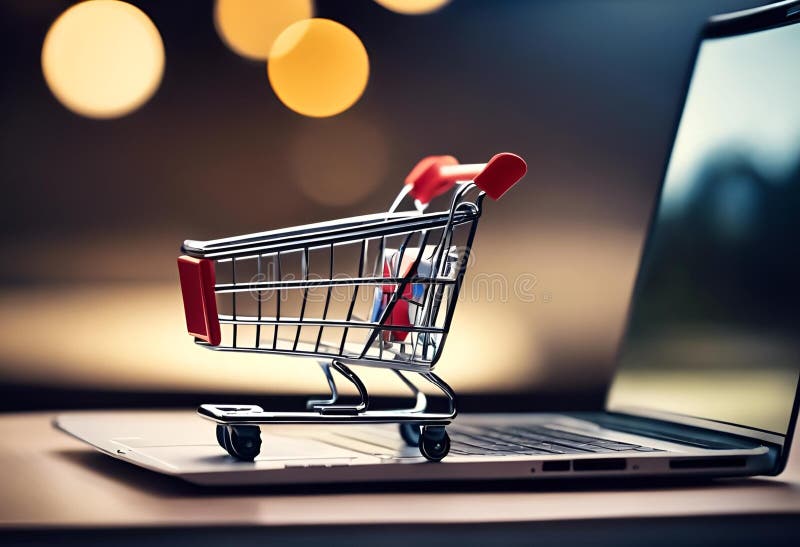 AI Generated Illustration of a Laptop Computer with a Shopping Cart ...