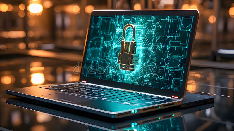 AI Generated Illustration of a Laptop with a Lock on the Screen. the ...