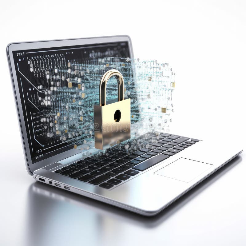 AI-generated Illustration of a Laptop with a Secure Lock. Stock ...