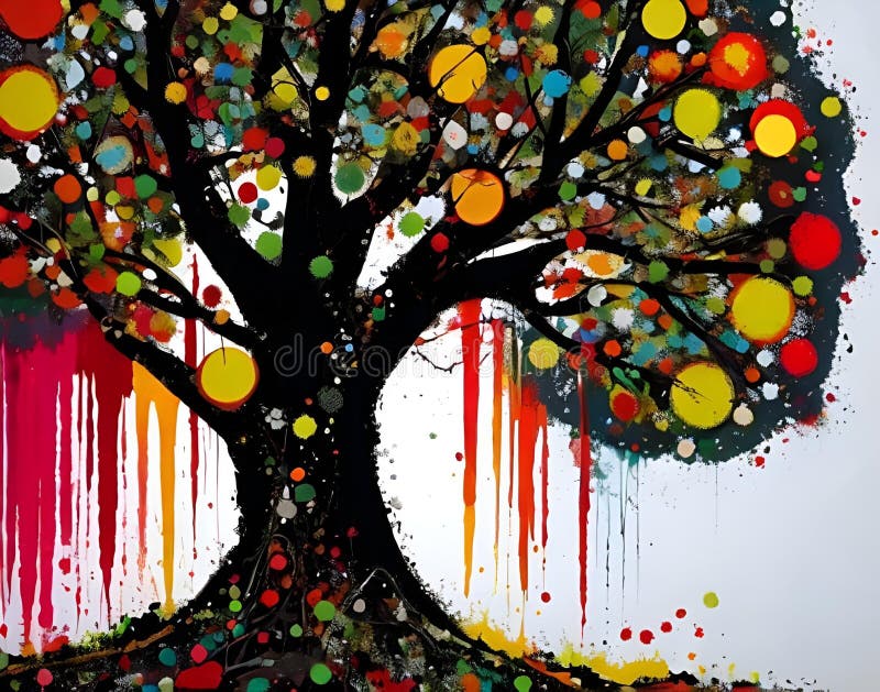 AI Generated Illustration of a Large Abstract Tree with Multiple Spots ...
