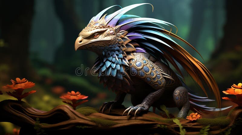 AI Generated Illustration of a Large Avian Creature with Multicolored ...