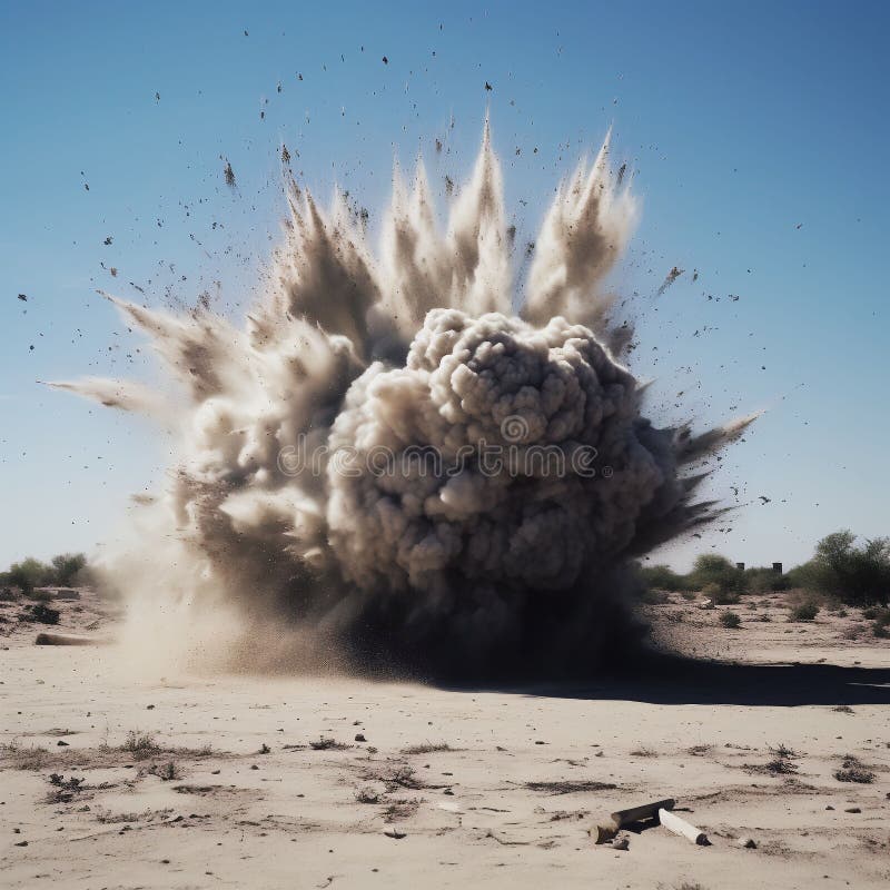 AI Generated Illustration of a Large Explosion in the Desert with Dust ...