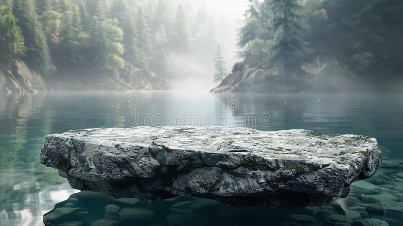 AI Generated Illustration of a Large Floating Rock in a River Stock ...